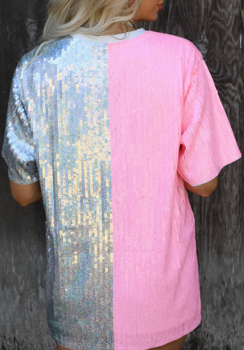 Pre-Order Pink Sequin Color Block Half Sleeve Shift Mini Dress – Worn ...