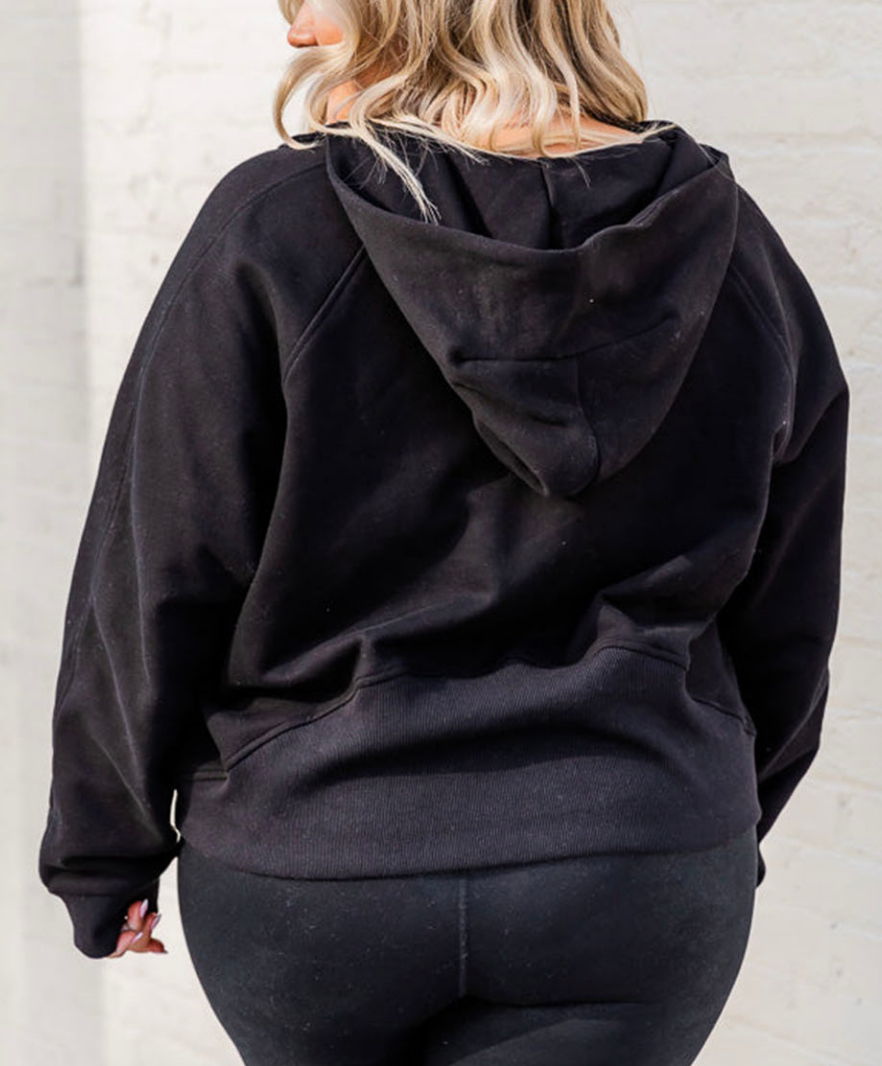 Pre-Order Black Half Zipper Kangaroo Pocket Plus Size Hoodie – Worn ...
