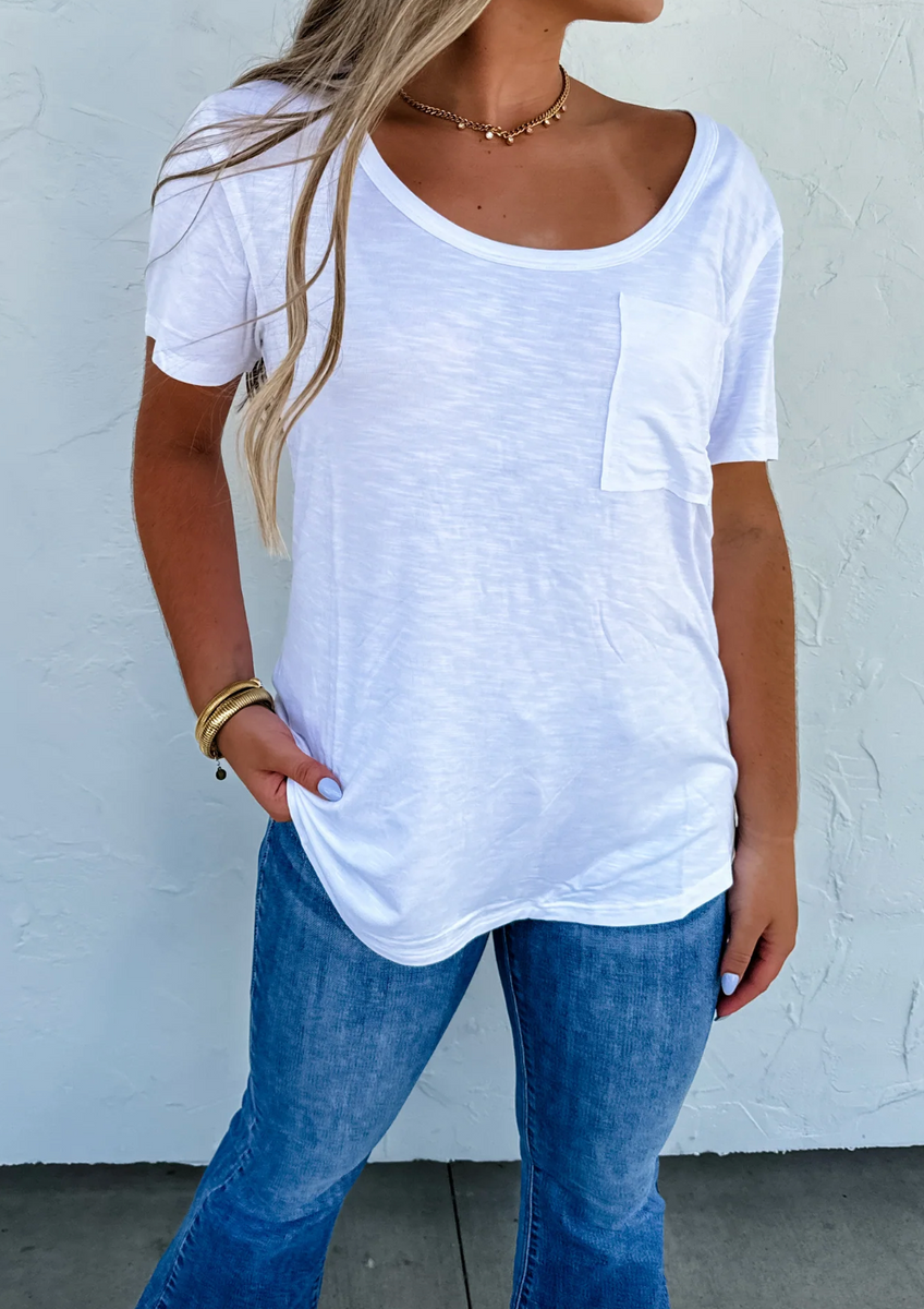 White Riley Boyfriend Patch Pocket Tee – Worn & Refined