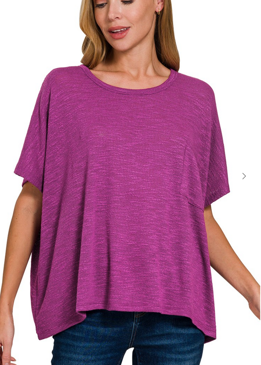 Bright Plumb Oversized Boxy Top w/Pocket – Worn & Refined