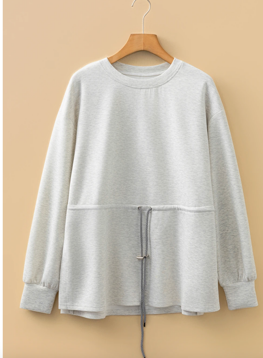 Pre-Order Light Grey Drawstring Waist Tunic Solid Sweatshirt – Worn ...