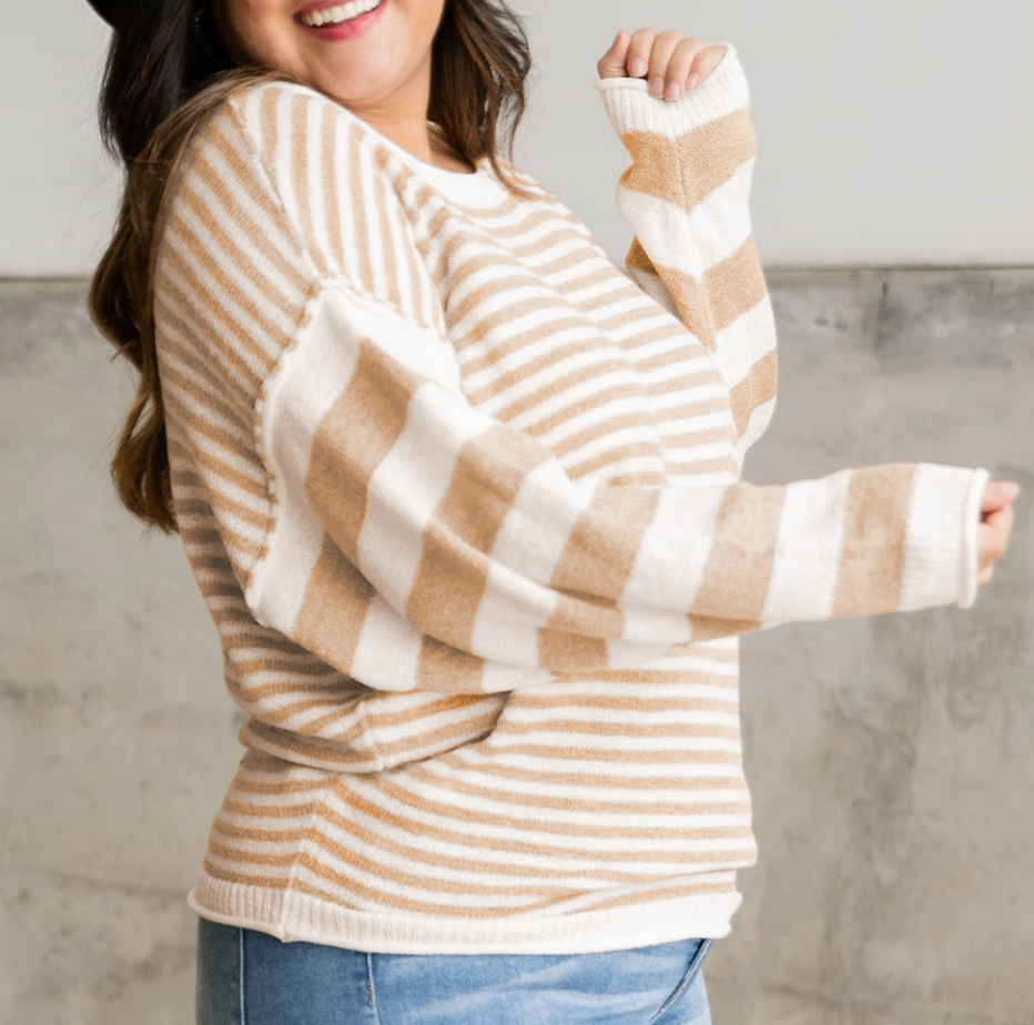Pre-Order Striped Drop Shoulder Sweater – Worn & Refined
