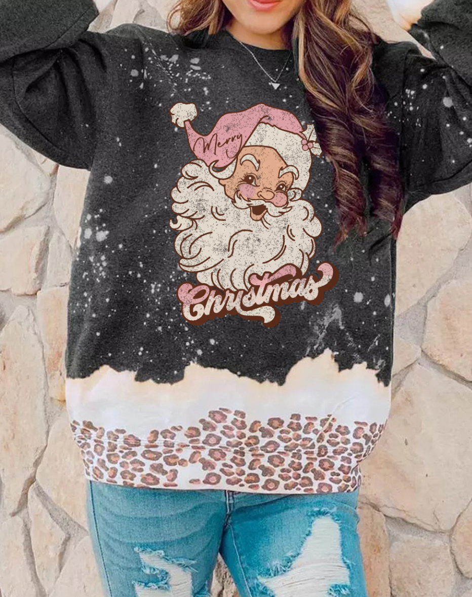 Pre-Order Black Christmas Santa Clause Leopard Print Graphic Sweatshir ...