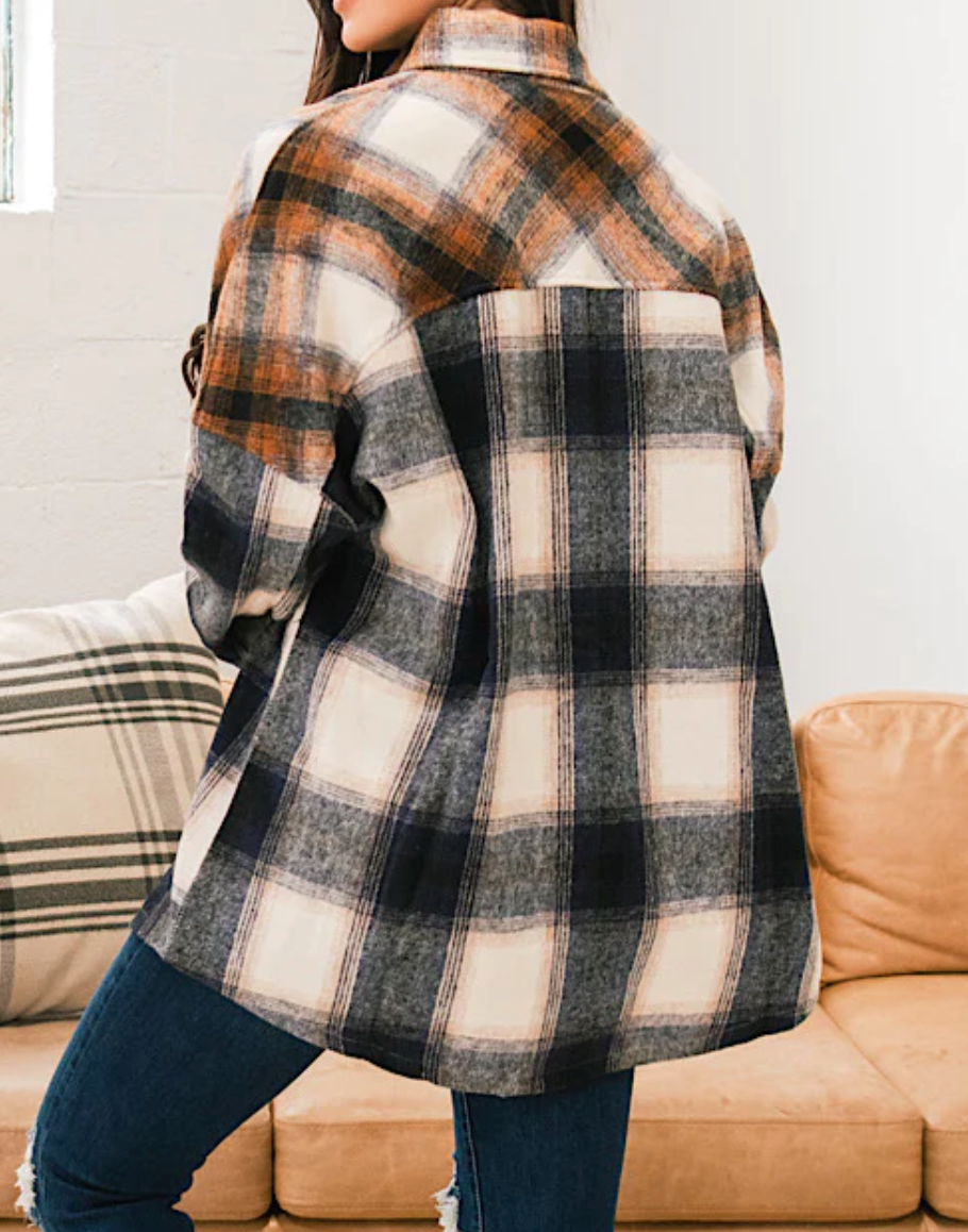 Navy & Rust Shacket – Worn & Refined